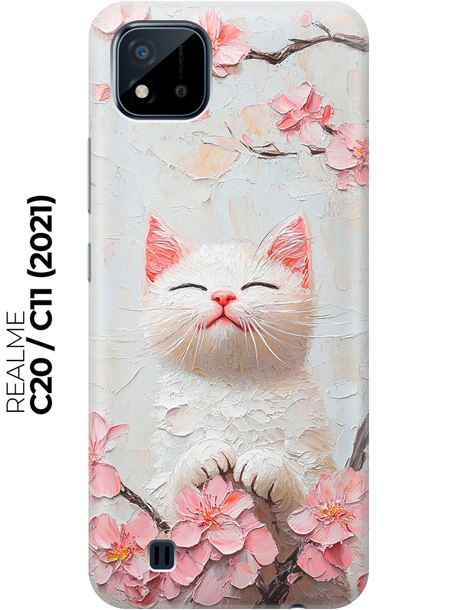 Силиконовый чехол на realme C20 / C11 (2021) с принтом "Котик и сакура"