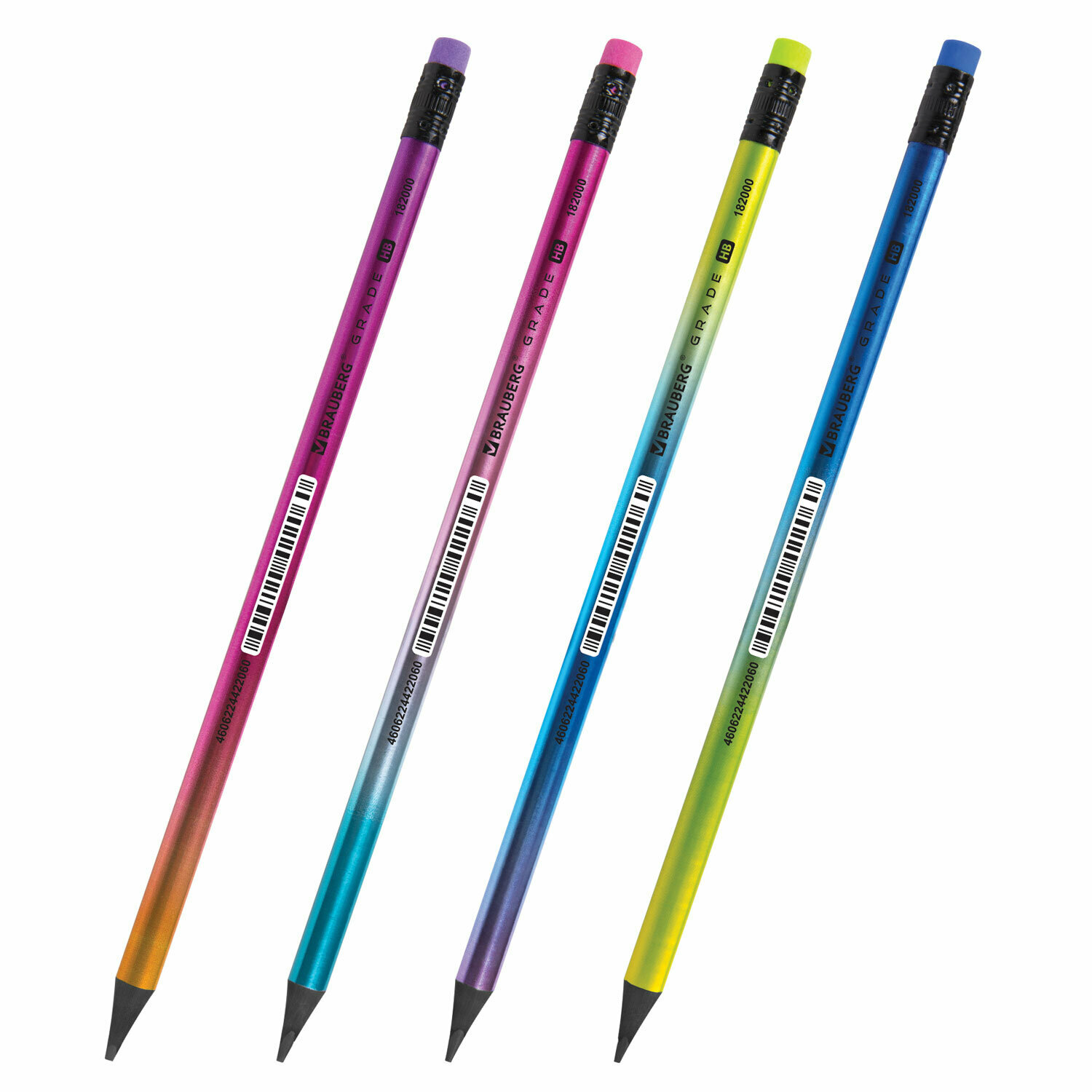 Карандаш чернографитный с ластиком BRAUBERG "GRADE Metallic", 1 шт, HB, трехгранный, комплект из 72 шт, 182000