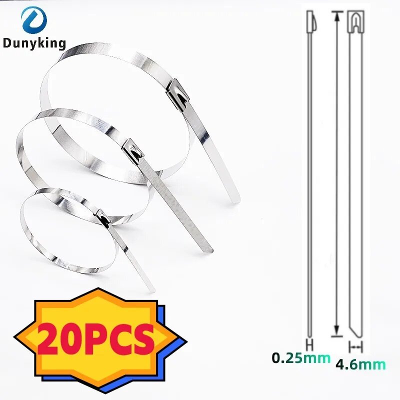 Металлические кабельные стяжки из нержавеющей стали 4.6x600mm, 20PCS