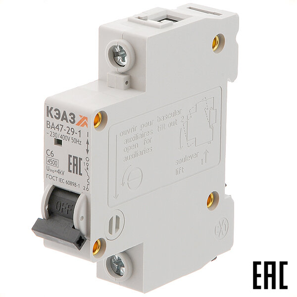 Автоматический выключатель на Din-рейку КЭАЗ ВА47-29-1C6 6А/1п/ 4,5кА 141485 (3 шт. в комплекте)