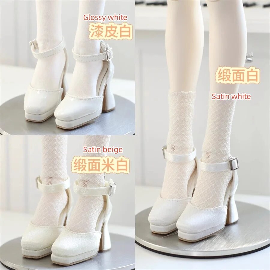 Туфли для кукол BJD GL/DFH 1/4 розовые/белые/черные из шелка Бежевый, Satin White, 1-4 size