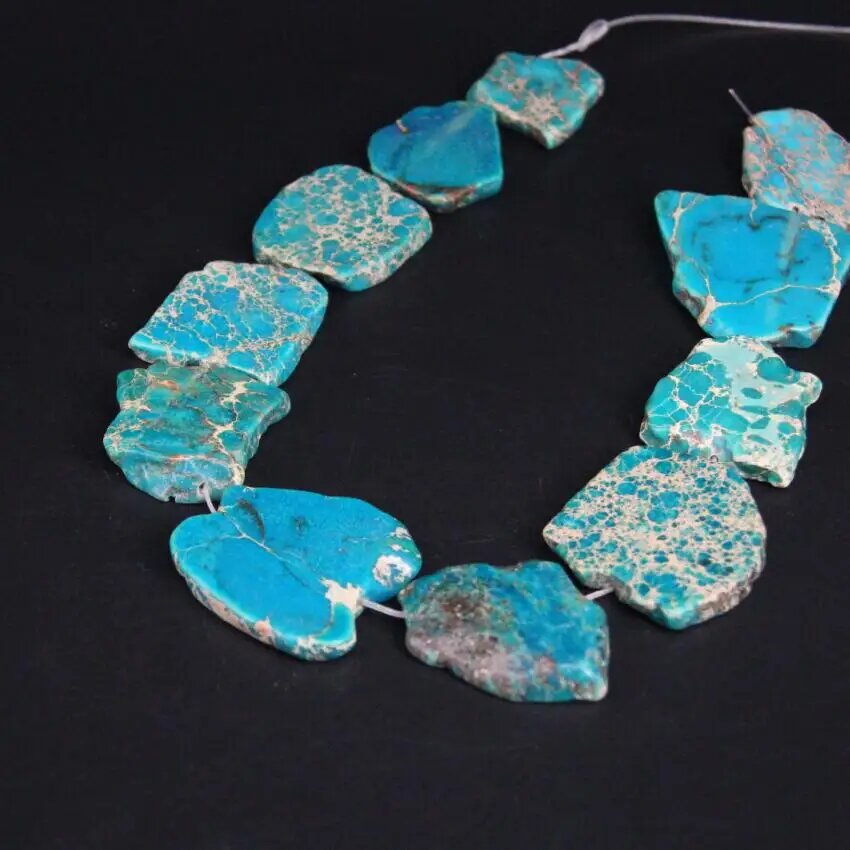 15,5 "нитка синего моря, камень из осадочной породы плиты в произвольной форме, сырой драгоценный камень, нарезка, ожерелье, подвески, изготовление ювелирных изделий
