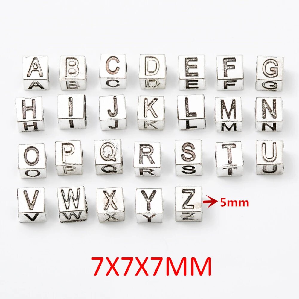 Ailimi металлические квадратные бусины с буквами A-Z Antique Silver color