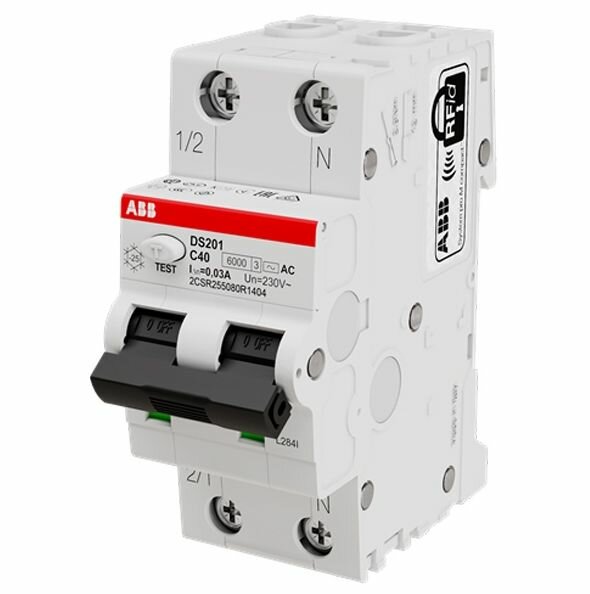 Дифференциальный автомат 2 полюсный ABB DS201 C40A 30mA,6kA