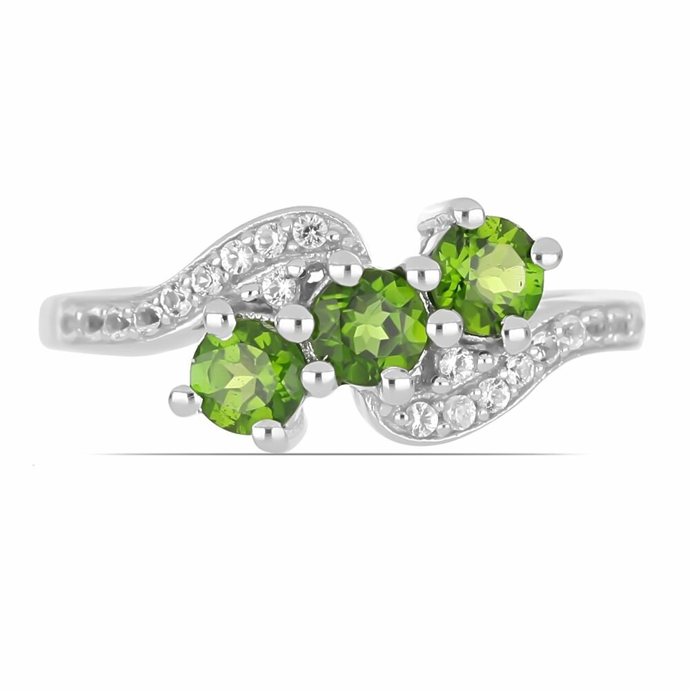 Кольцо, серебро, 925 проба, родирование, топаз, хромдиопсид