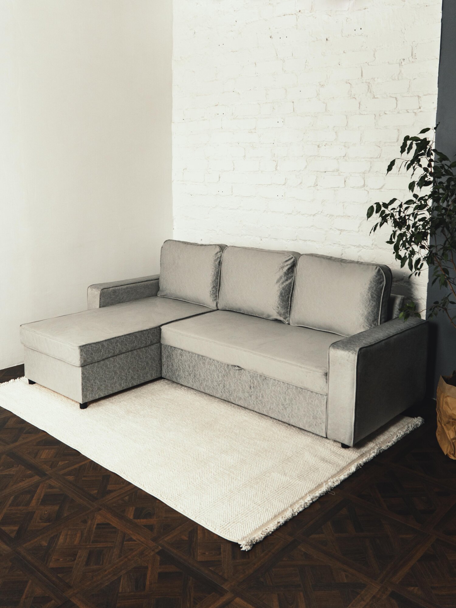 Угловой диван-кровать "Милли", раскладной, механизм Дельфин, с ящиком для белья. Цвет серый