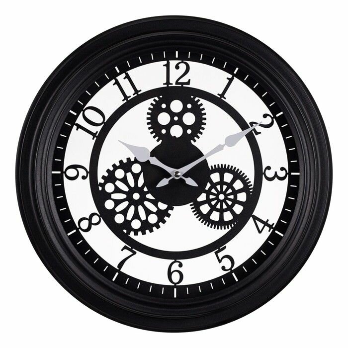 Часы настенные Рубин "Скелетон", из металла, диаметр 40 см, корпус черный (4043-008)