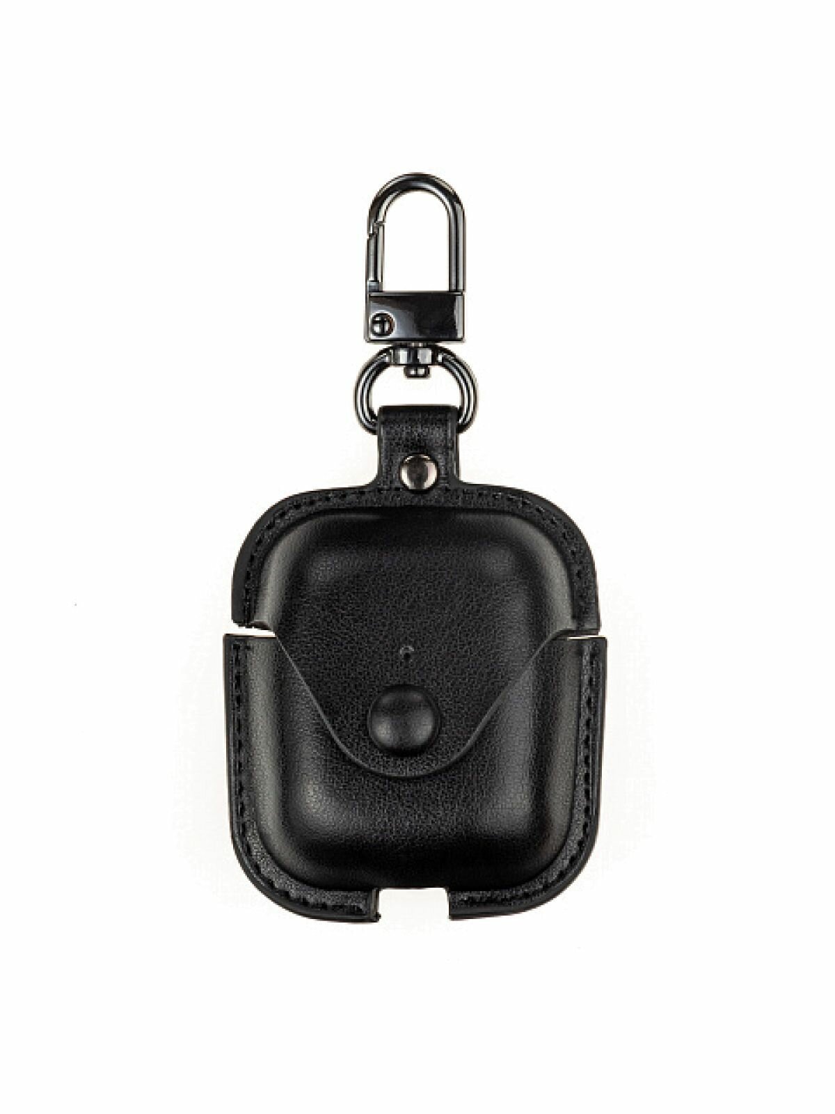 Чехол для наушников AirPods 2/1 ( на Аирподс 2/1 ) на кнопке с карабином, эко кожа, черный