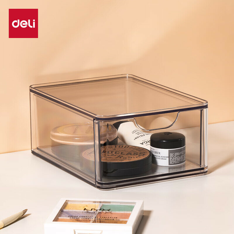 Deli Desktop Storage Box, Transparent Organizer for Cosmetics, Face Masks, Skincare Products, Jewelry, Office Supplies, Stackable PET Storage Basket, PJ211