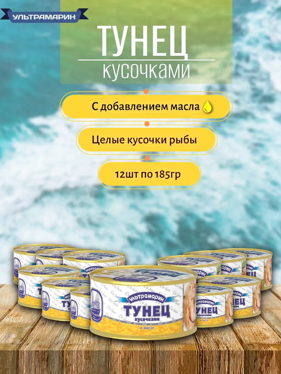 Тунец кусочками (в масле) 12 шт х 185 гр