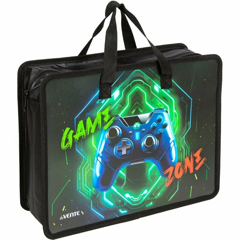 Сумка папка для тетрадей deVente "Gamer", А4, на молнии, из пластика, с текстильным расширением 10см