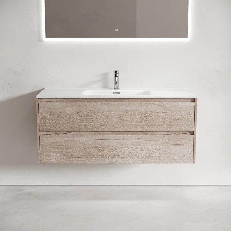 Тумба с раковиной Sancos Libra 120, дуб галифакс натуральный, белая раковина CN7006