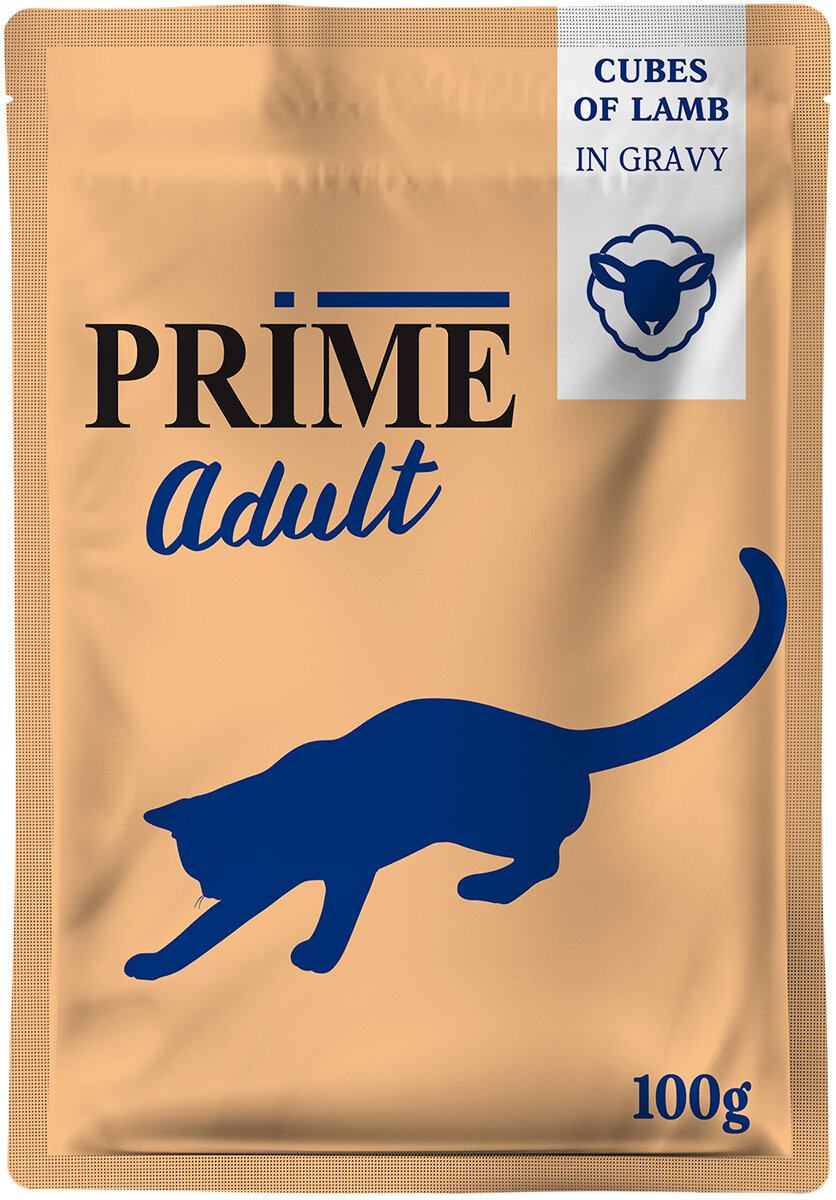 PRIME MEAT ADULT CAT для кошек кусочки из ягненка в бульоне пауч (100 гр х 12 шт)
