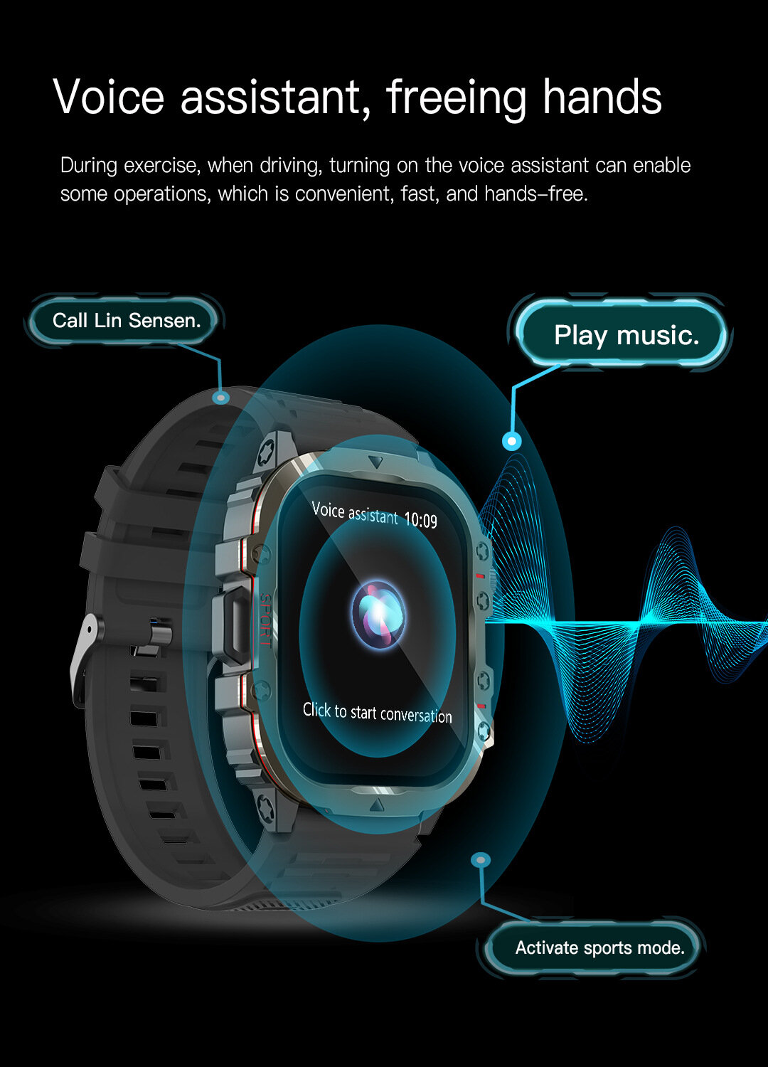 Умные часы 900mAh До 30 дней с фонариком и компасом, смарт часы мужские, Фитнес-часы, измерения уровня кислорода в крови и пульса, Русский меню, 51mm, черный