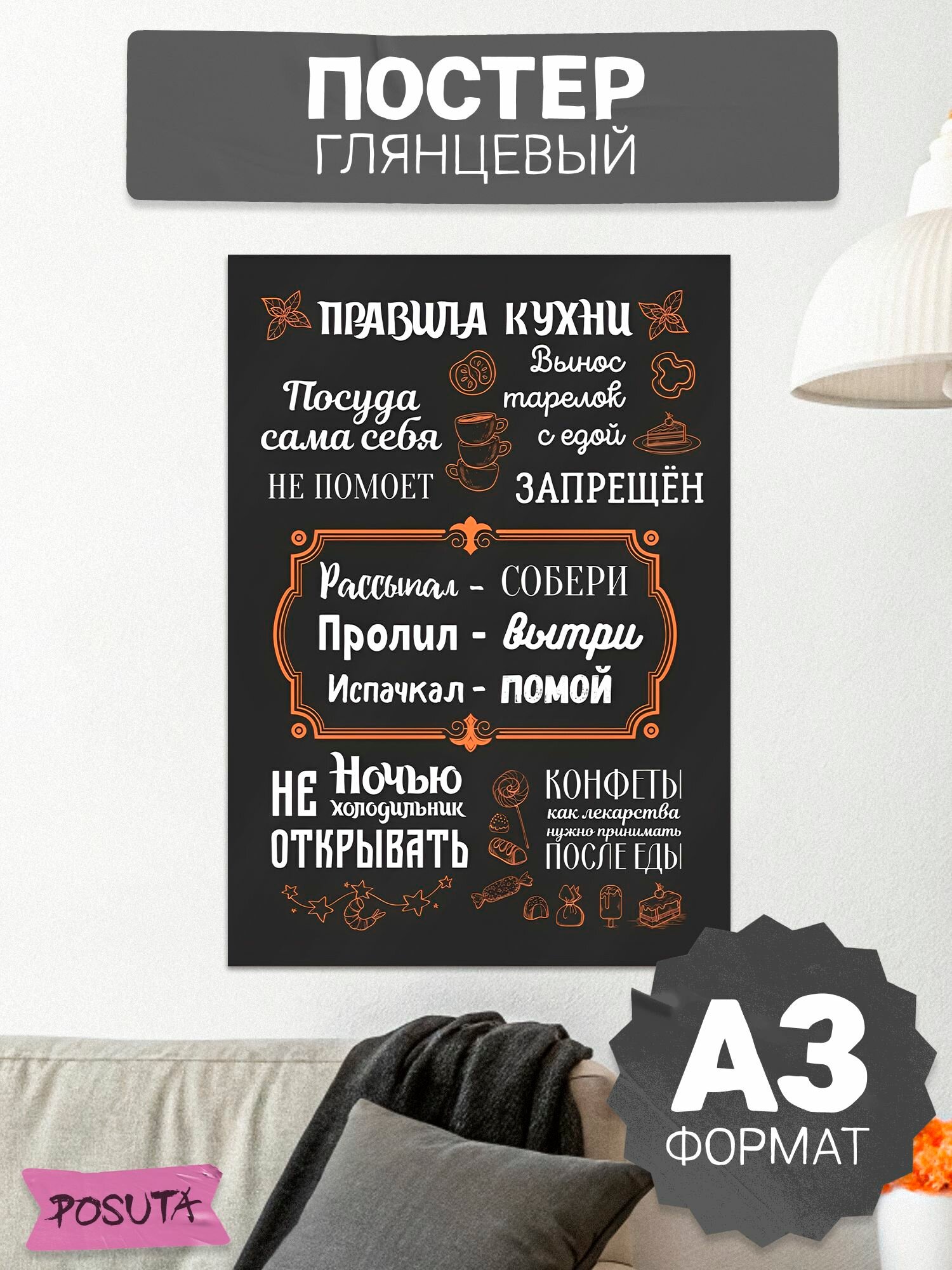 Постер на стену правила кухни