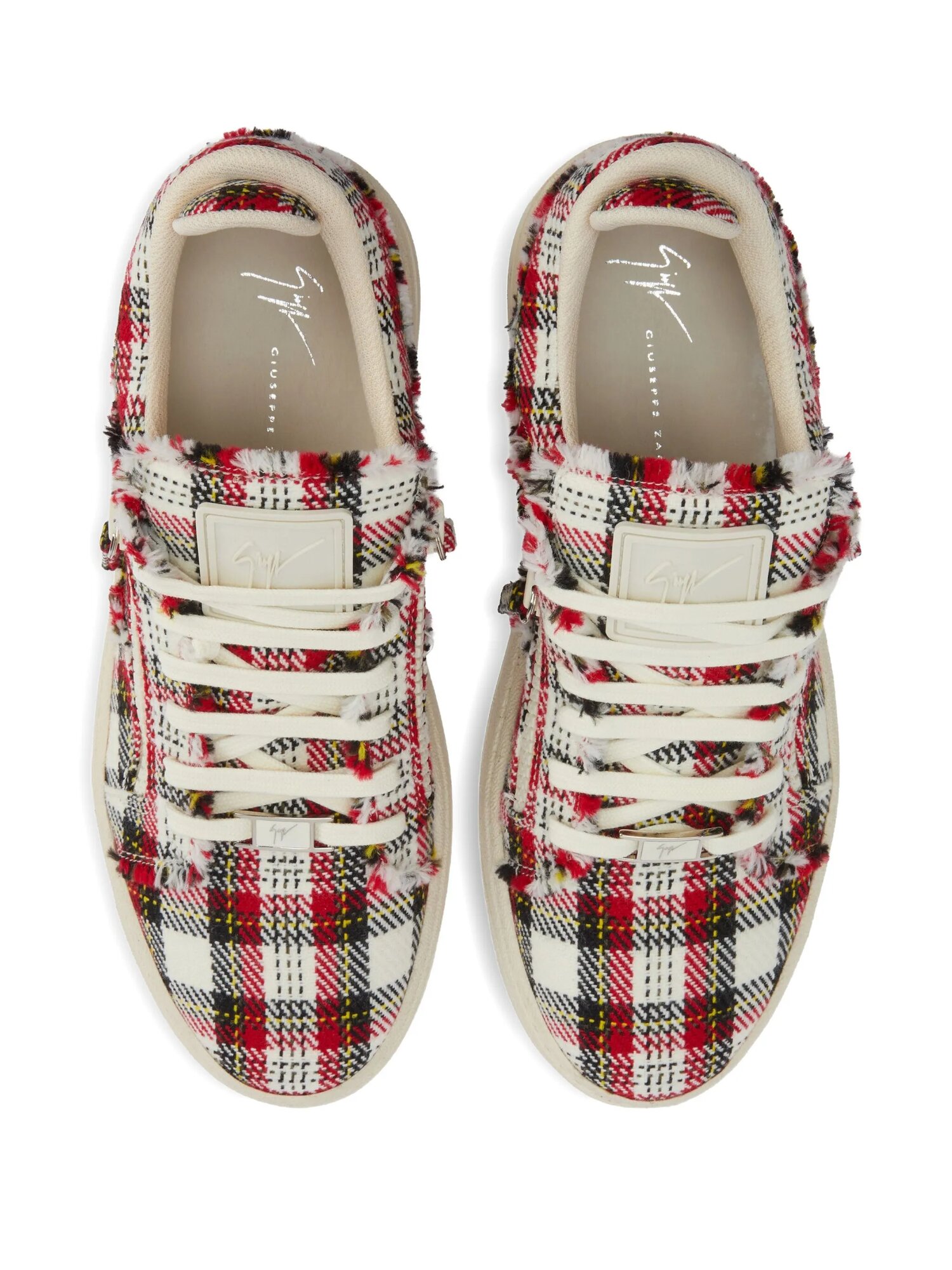Кроссовки Giuseppe Zanotti Tartan zip sneakers, размер 43 EU, бежевый/белый — фото 1