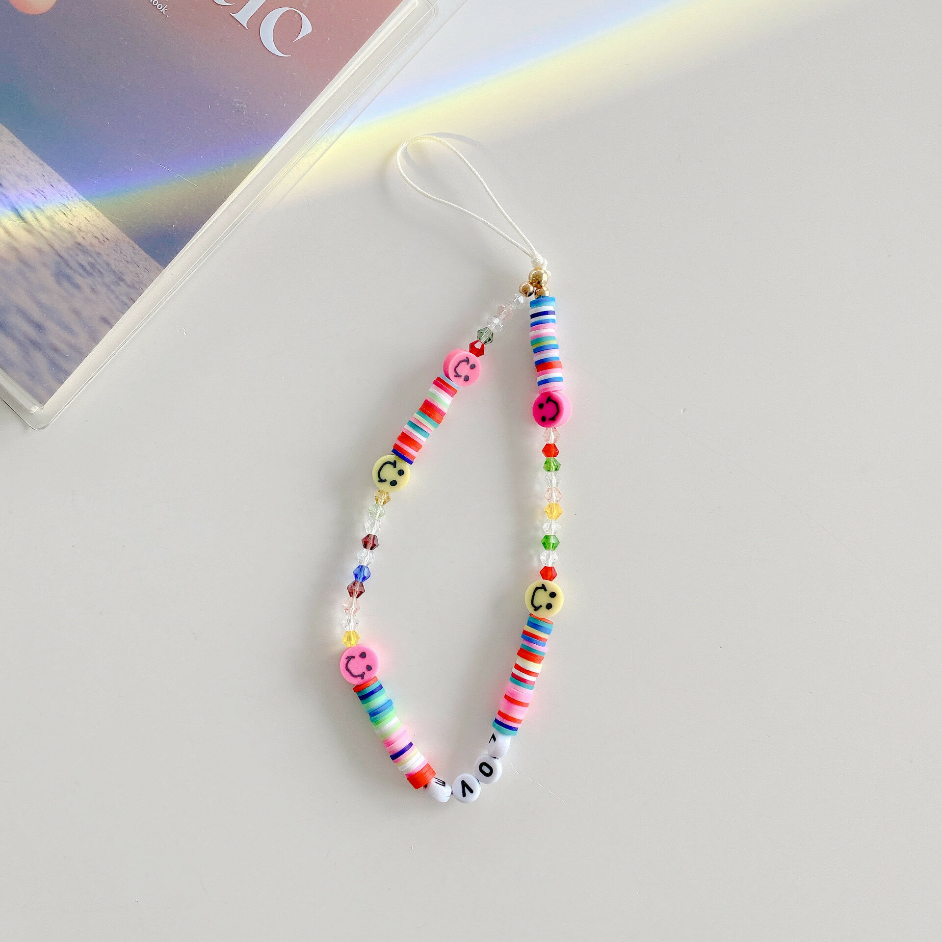 Цепочка для мобильного телефона "Браслет со смайликом", женская, с подвеской