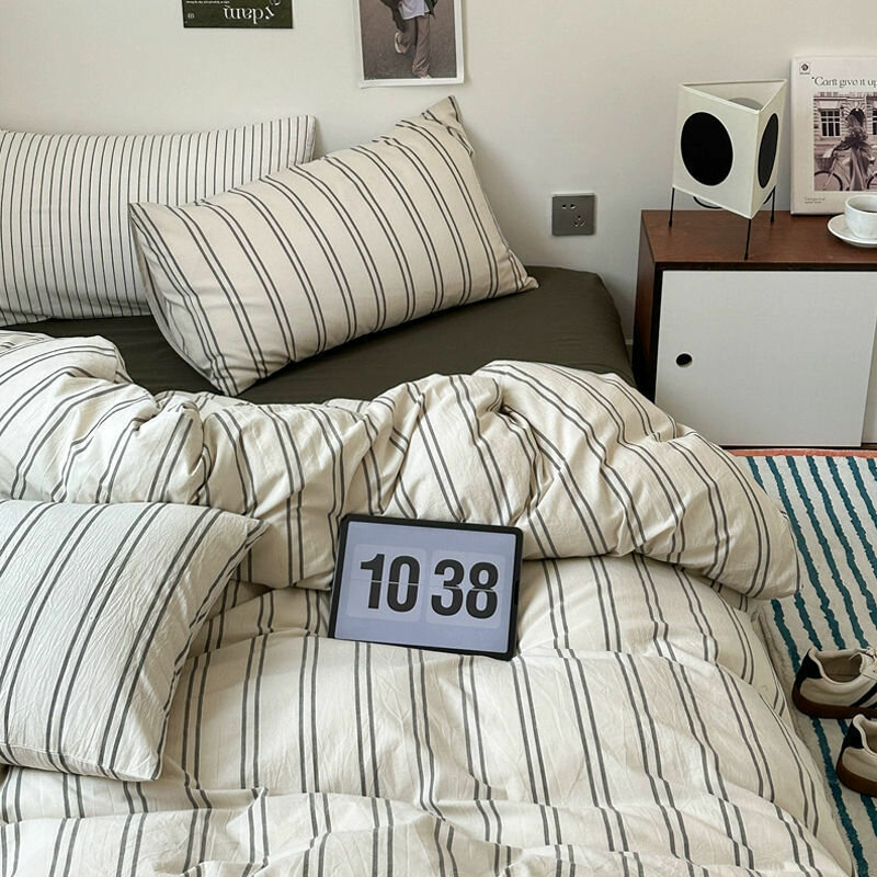 Комплект постельного белья для общежития в стиле INS из четырех частей стираного хлопка и пододеяльника в японском минималистском стиле,150*200cm