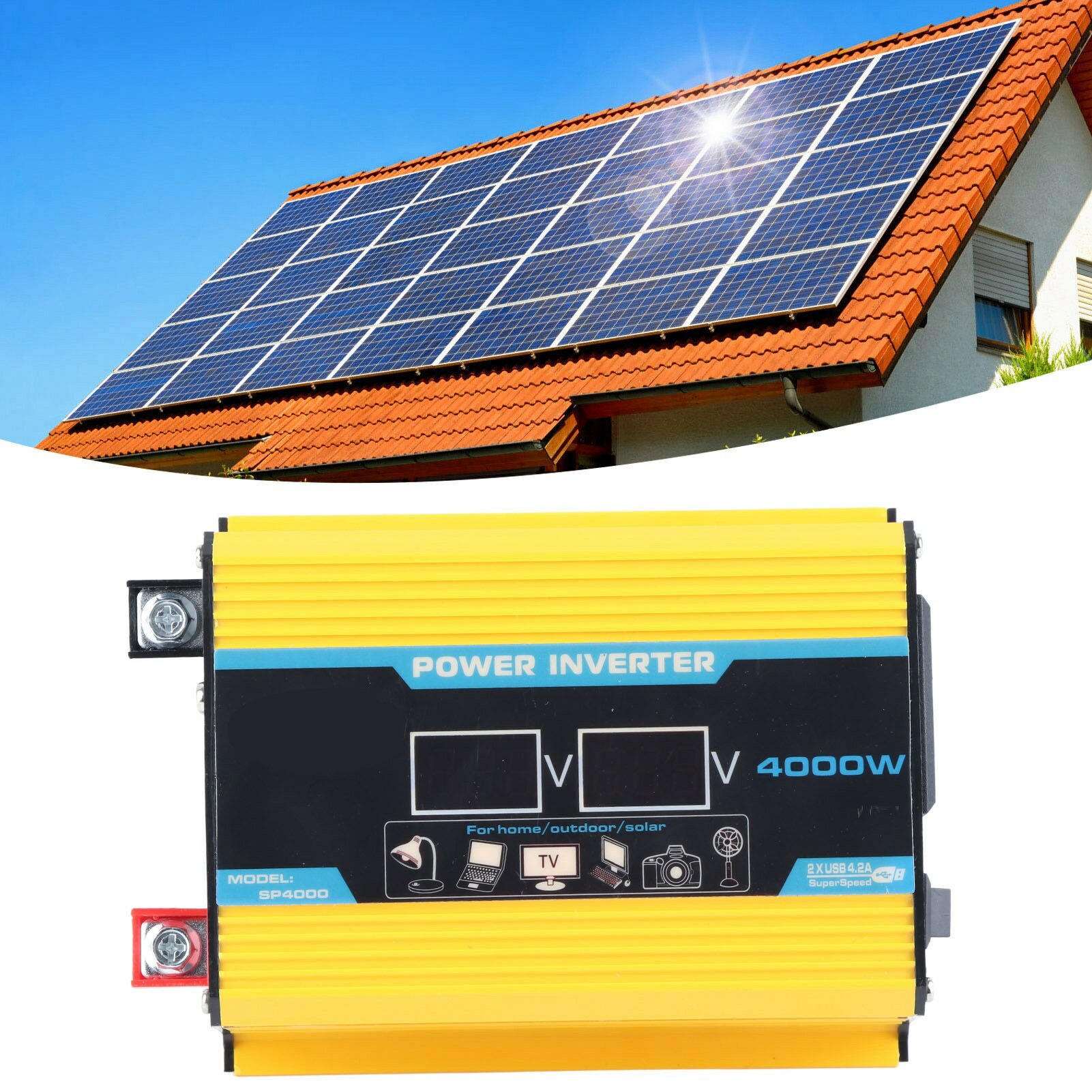 Комплект солнечной инверторной системы, модифицированный синусоидальный инвертор 300 Вт, 18 Вт, 18 В, солнечная панель, 30 А, 12 В, 24 В, комплект солнечного контроллера, желтый, от 12 В до 220 В