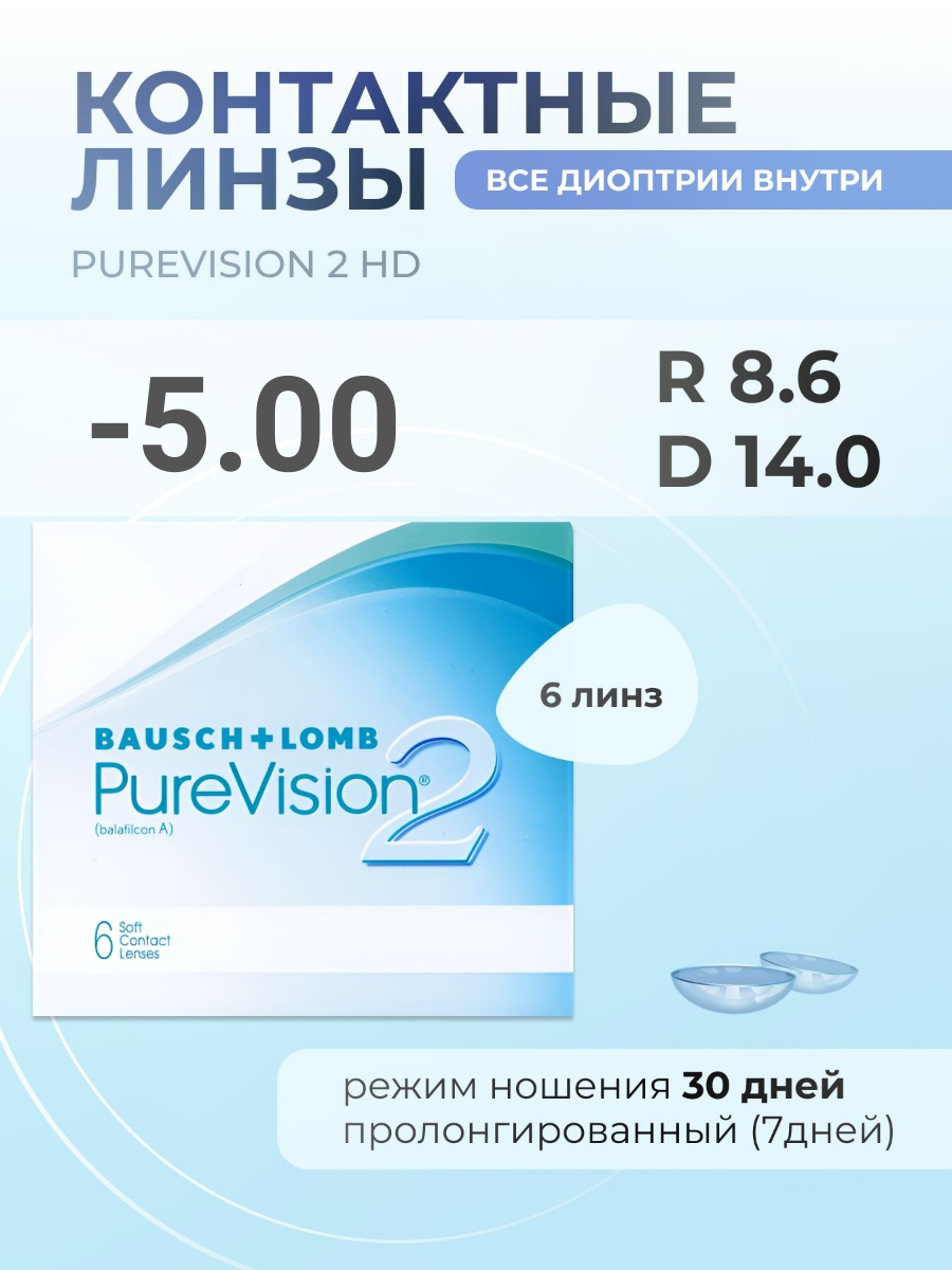 PureVision 2 HD, 6 шт. R: 8.6, D: -5.00