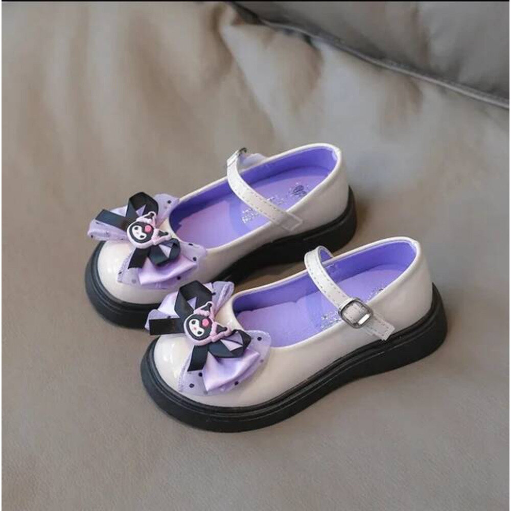 Детские туфли Miniso Sanrio Kuromi для девочек, весенне-осенняя мода, с бантом, туфли принцессы, мягкая подошва.