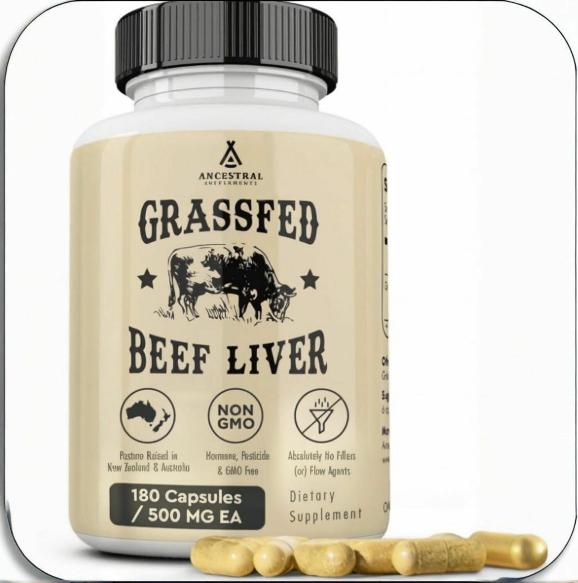 Лиофилизированная говяжья печень натуральный источник витаминов и минералов, 180 капсул