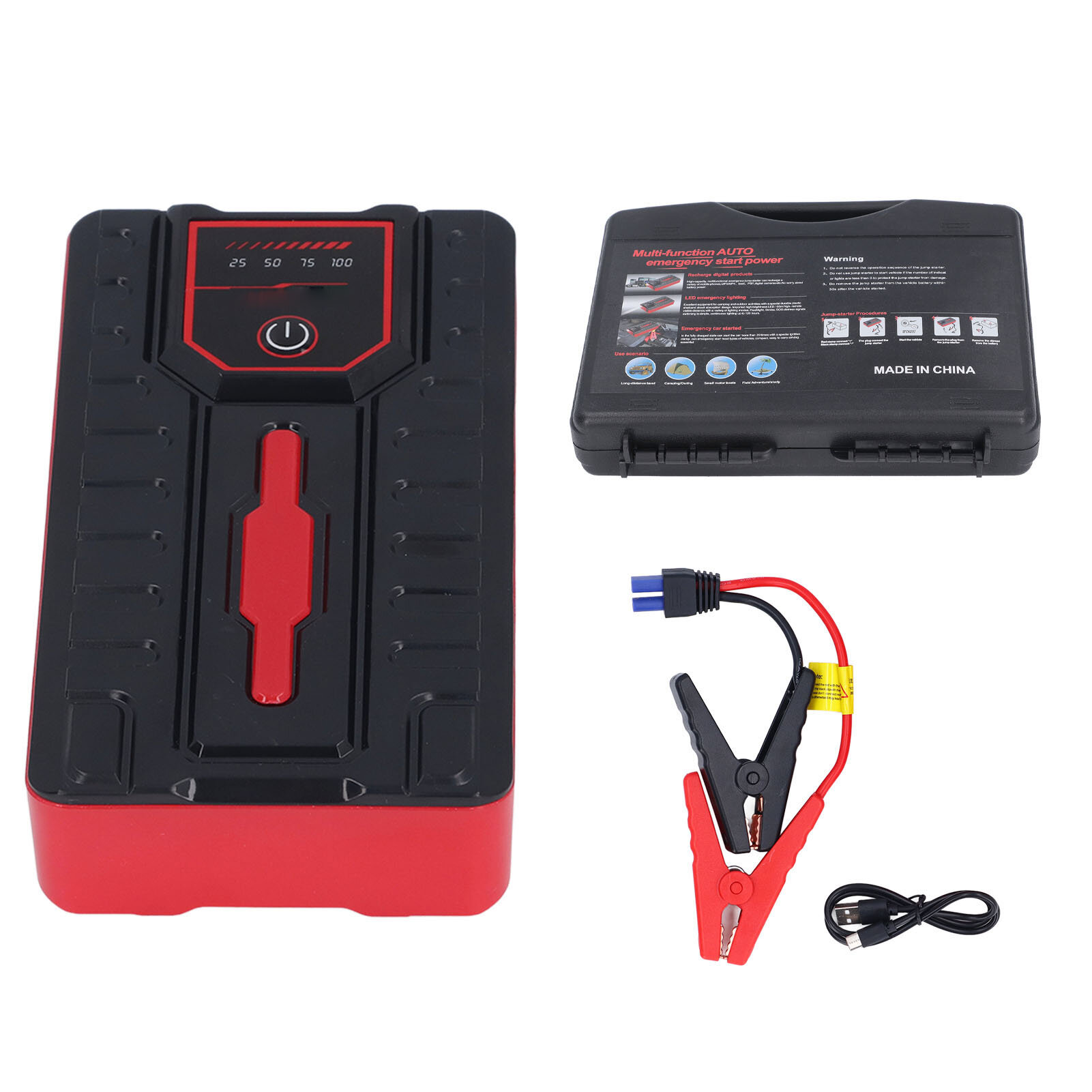 Автомобильный пусковой аккумулятор 12 В 20000 мАч, портативный аварийный бокс со светодиодным дисплеем, фонариком и USB-выходом, рассчитанный на 7 л бензина или 5,5 л дизельного топлива.