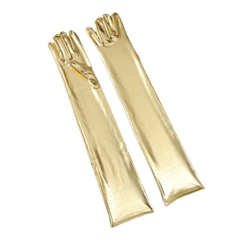 Сексуальные перчатки из лакированной кожи-золотистые-удлиненные