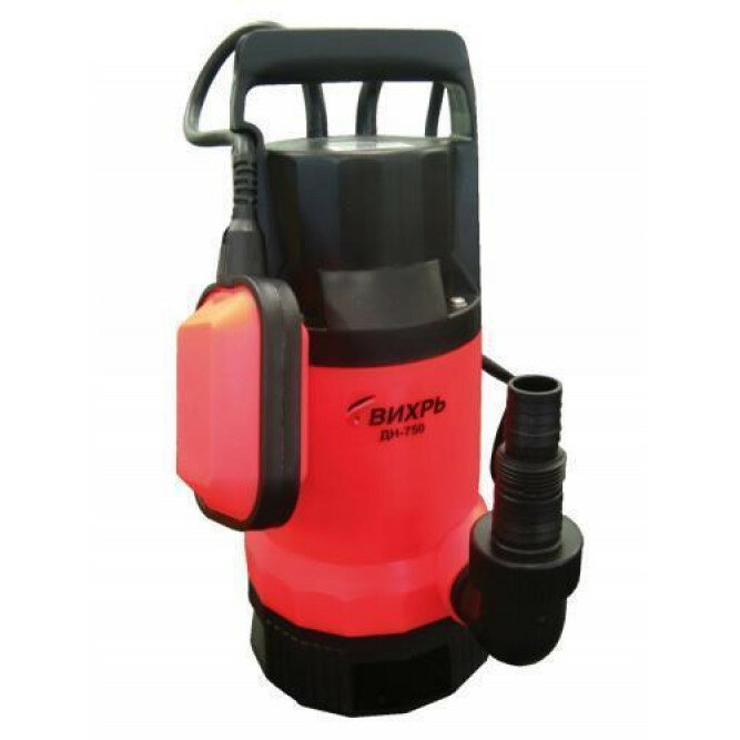 Насос дренажный 750ВТ ВЫС. Под.8М об.15.3М3/ЧАС РАЗ. Частиц до 25ММ КОРП. Пластик вихрь