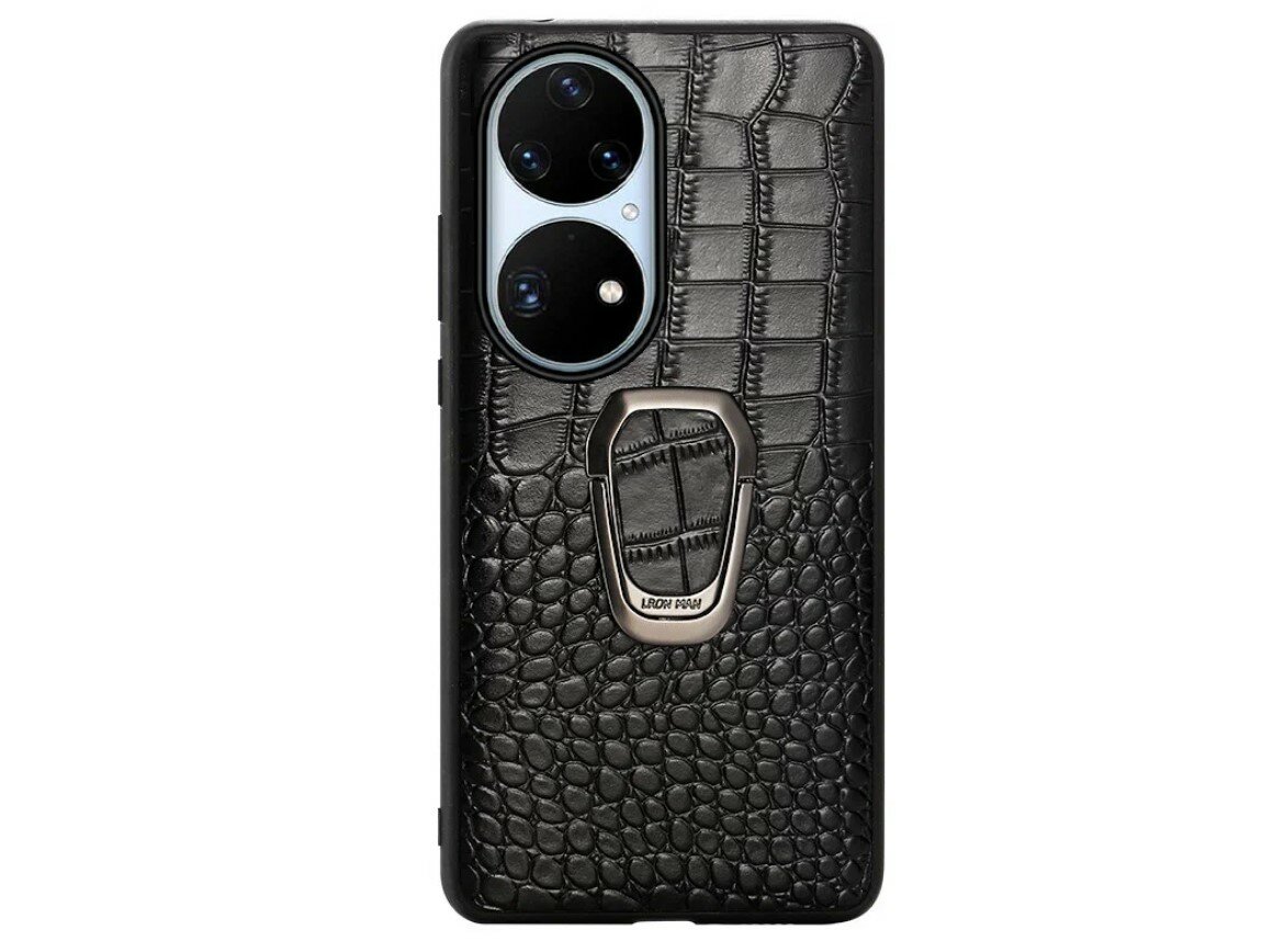 Чехол-накладка MyPads Premium для Huawei P50 Pro обтянутый натуральной кожей с фактурным тиснением крокодила черный