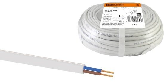 Шнур Tdm Electric ШВВП 2х0,5 ГОСТ (50м), белый, SQ0120-0007