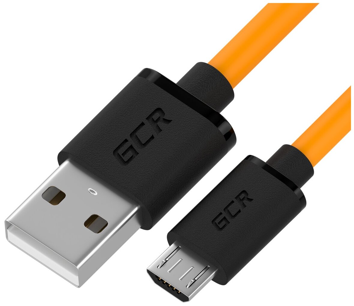 GCR QC Кабель 0.3m MicroUSB, быстрая зарядка, оранжевый TPE, черные коннекторы, 28/22 AWG
