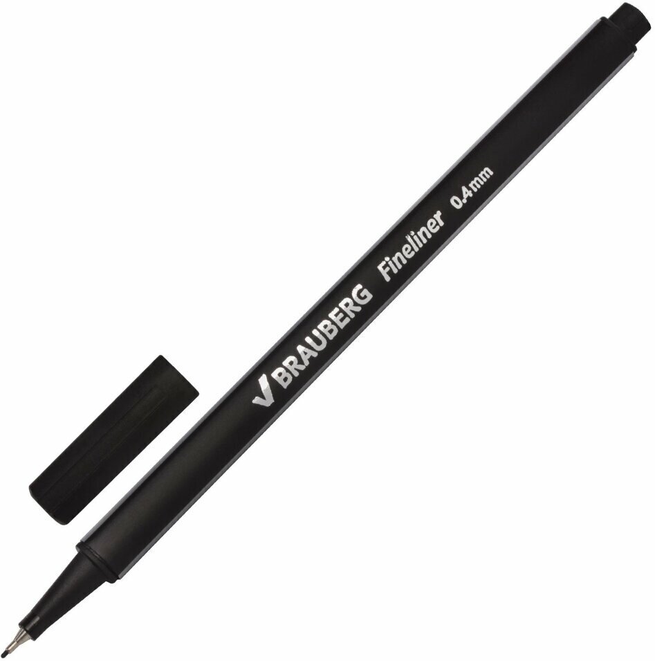 Ручка капиллярная (линер) BRAUBERG "Aero", черная, трехгранная, металлический наконечник, линия письма 0,4 мм, 142252, 142252