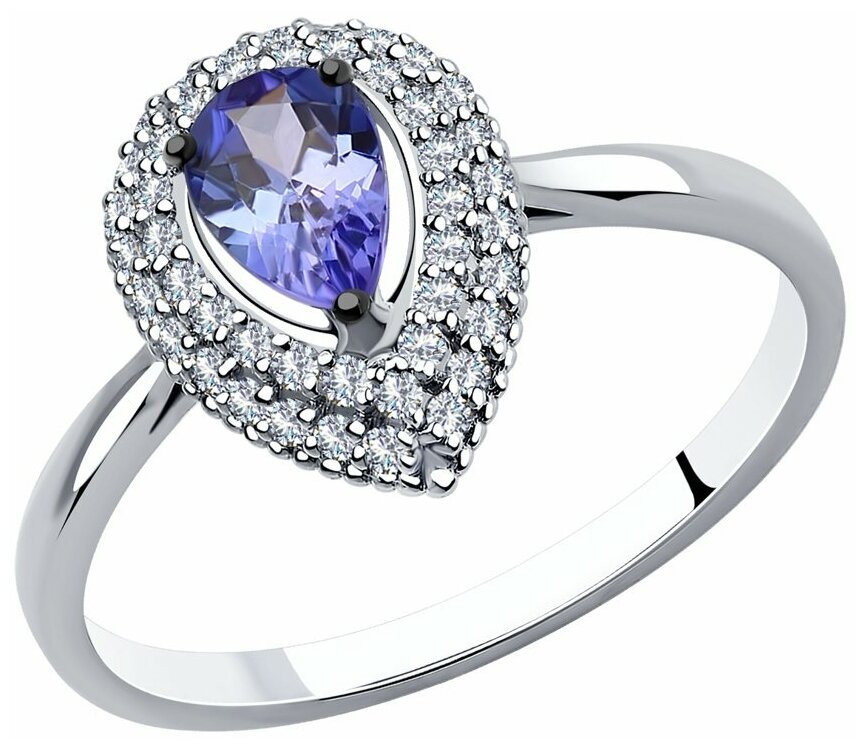 Кольцо, белое золото, 585 проба, танзанит, бриллиант