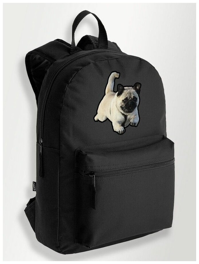 Черный школьный рюкзак с DTF печатью Животные Питомцы Pug, Мопс, милота, собака, друг - 68