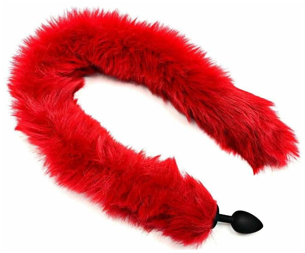 Черная анальная пробка с красным длинным хвостом