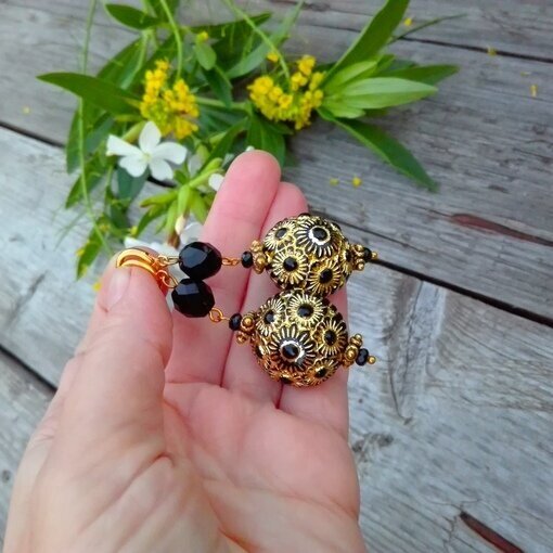 Серьги двусторонние, стекло, пластик