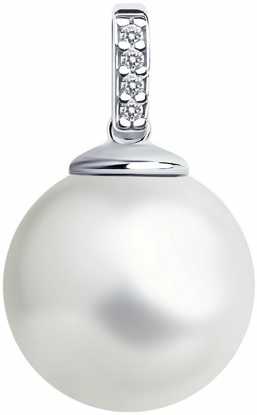 Подвеска, серебро, 925 проба, родирование, жемчуг Swarovski синтетический, фианит