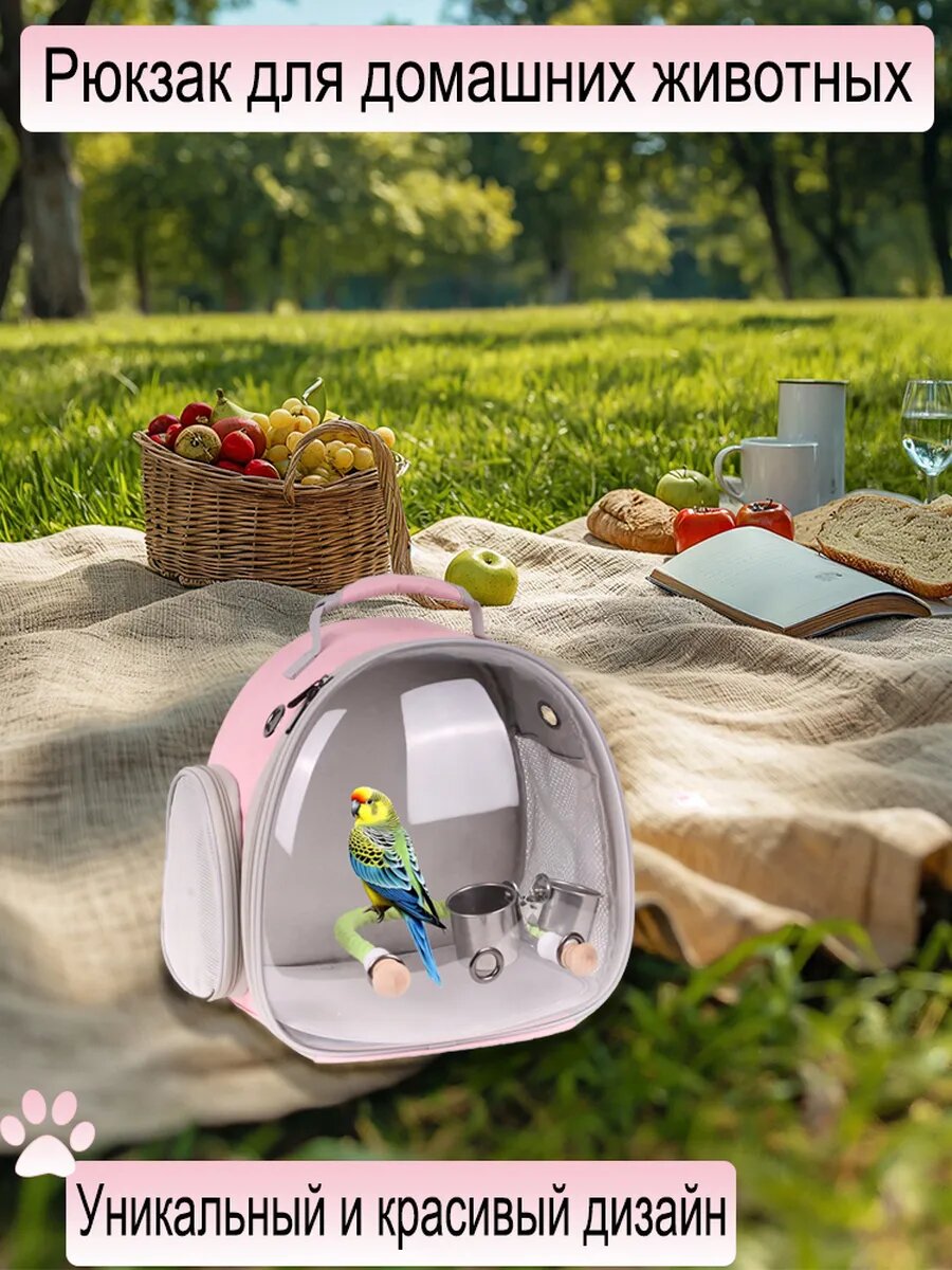 Птичий рюкзак для папугая папугая, рюкзак для переноса птицы, прозрачное переднее окно с чашками еды и воды