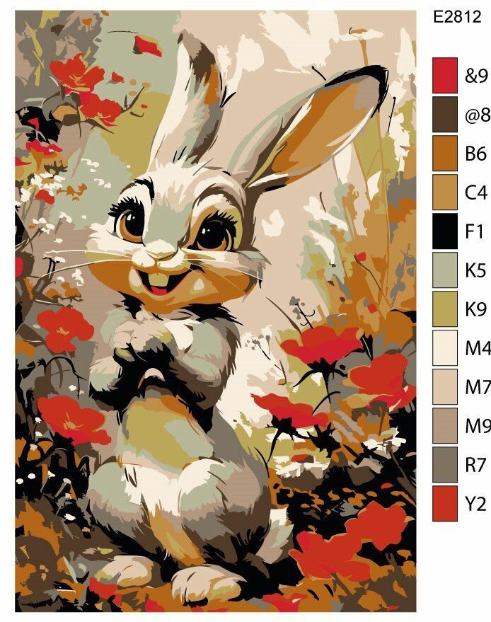 Детская картина по номерам E2812 "Зайчик в цветах" 20x30
