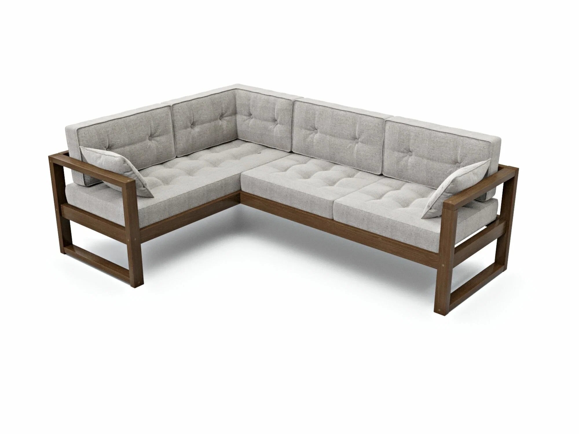 Угловой садовый диван Arsko Астер-У-С левый, серый-орех, рогожка, массив дерева, садовый, для кафе и бара, скандинавский лофт