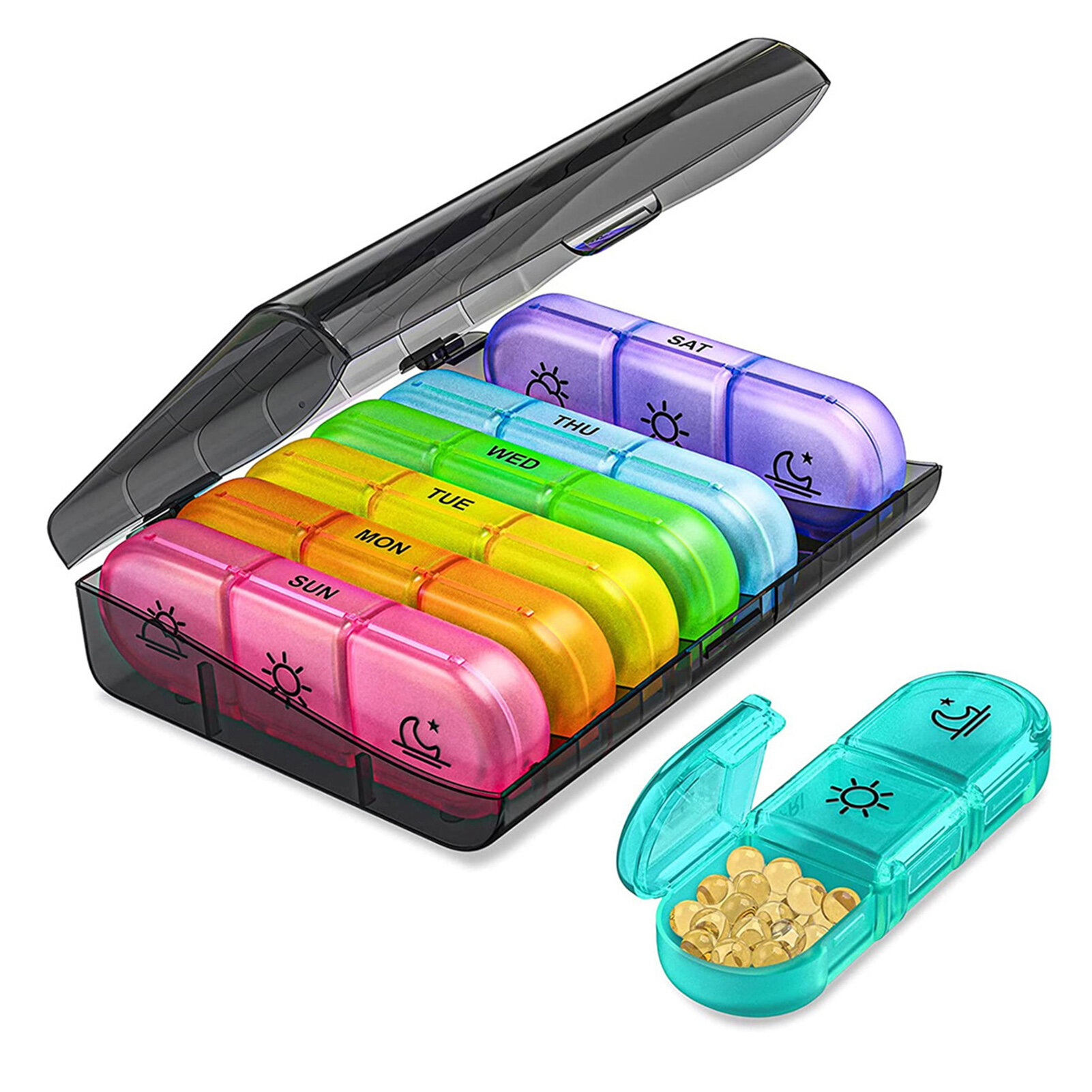 Еженедельный органайзер для лекарств, 3 раза в день, большой контейнер для ежедневных лекарств на 7 дней, 21 цветное отделение