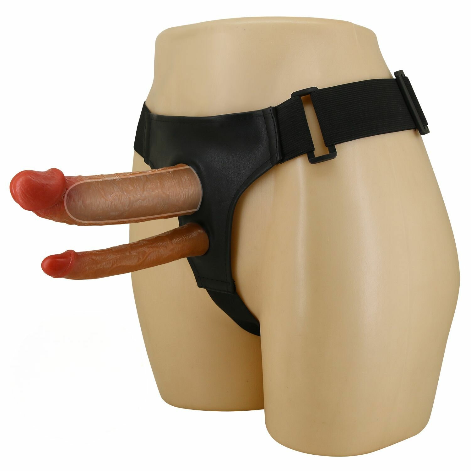 Фаллопротез двойной "Harness Briefs", 17,5см, телесный/черный, TPR
