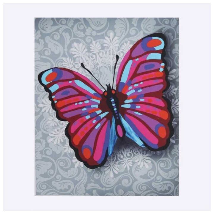 Алмазная картина Сима-ленд "Чудо-бабочка", частичная выкладка, круглая форма страз, с стилусом, размер 17*21 см, 8 цветов