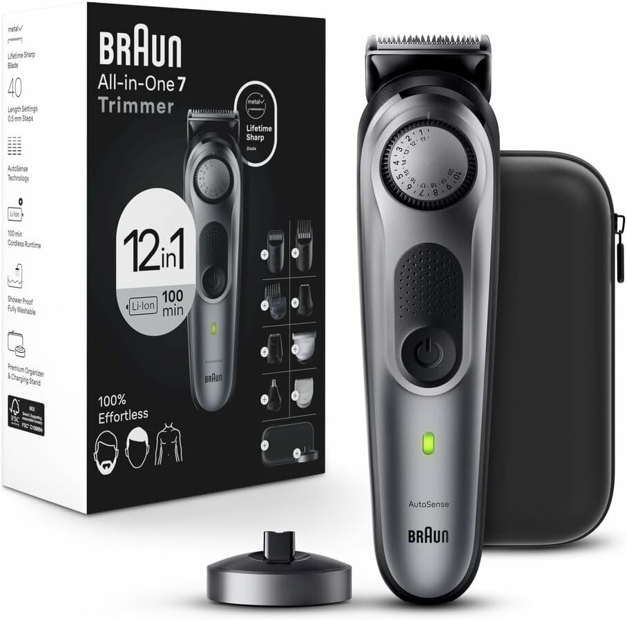 Braun All-in-One Men's Shaving Kit Series 7 7440, 12-in-1 триммер для мужских усов, усов и носов и парикмахеров