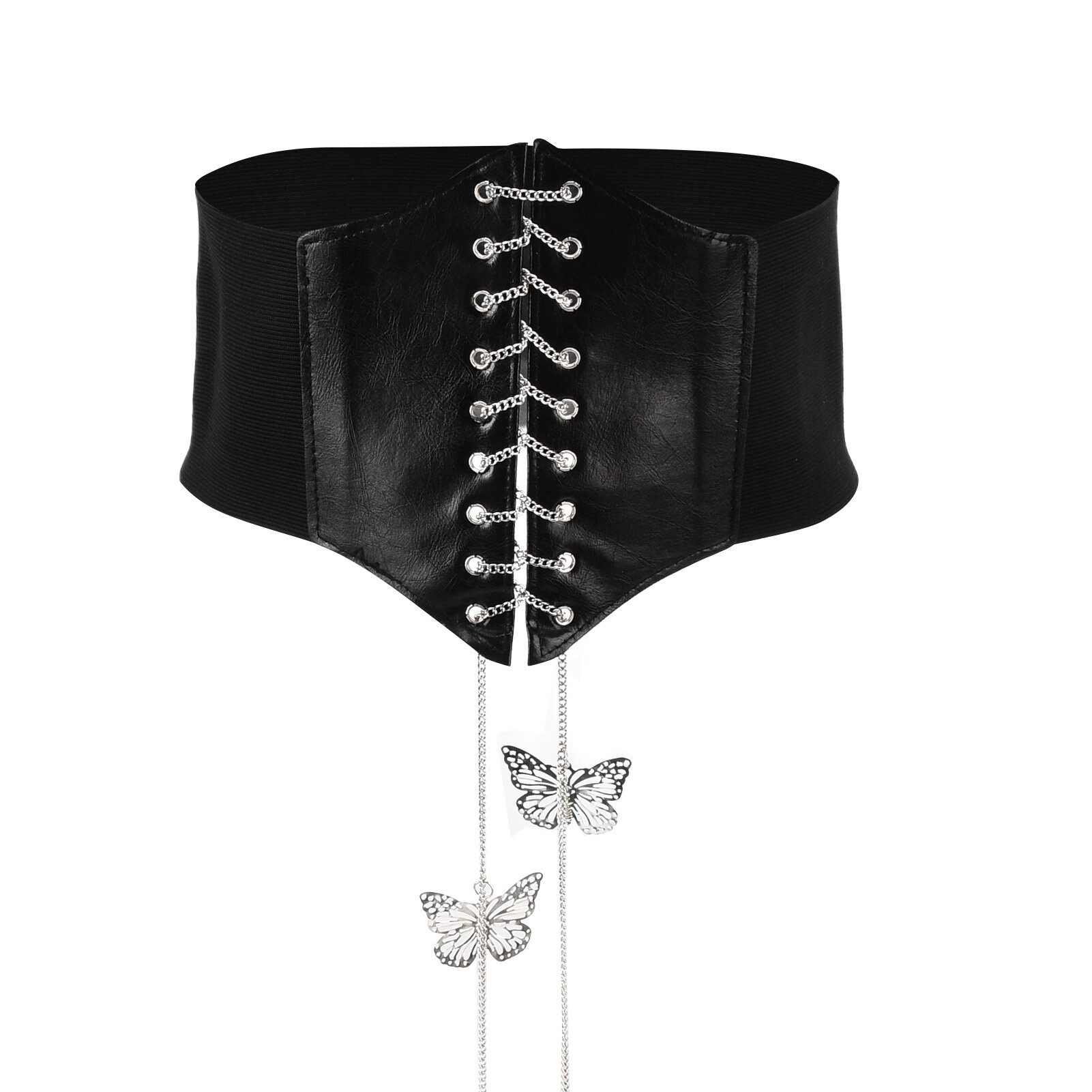 Черный пояс-корсет, уникальный дизайн, винтажный стиль, искусственная кожа, удобный и прочный пояс-корсет