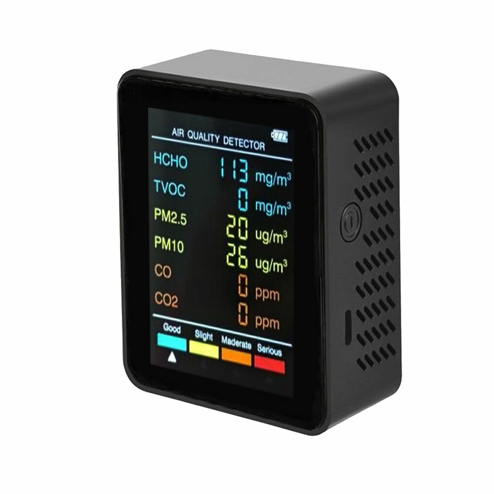 Портативный детектор качества воздуха 6-в-1 CO2 CO HCHO TVOC PM2.5 PM10 FormaldeHyde Monitor с большим ЖК-экраном для домашнего офиса.