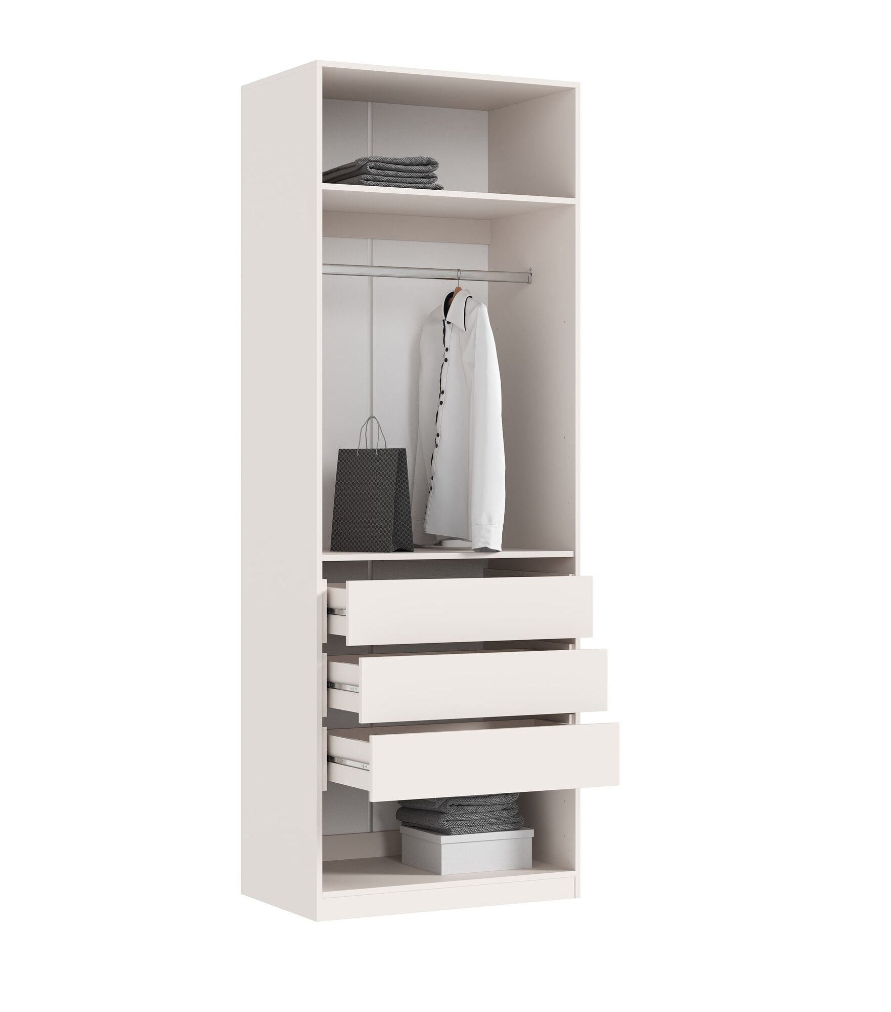 Гардеробная система Миф Ларго Шкаф (800) без фасада + 1 полка+ 3 ящика 800х2236х510мм , цвет Кашемир