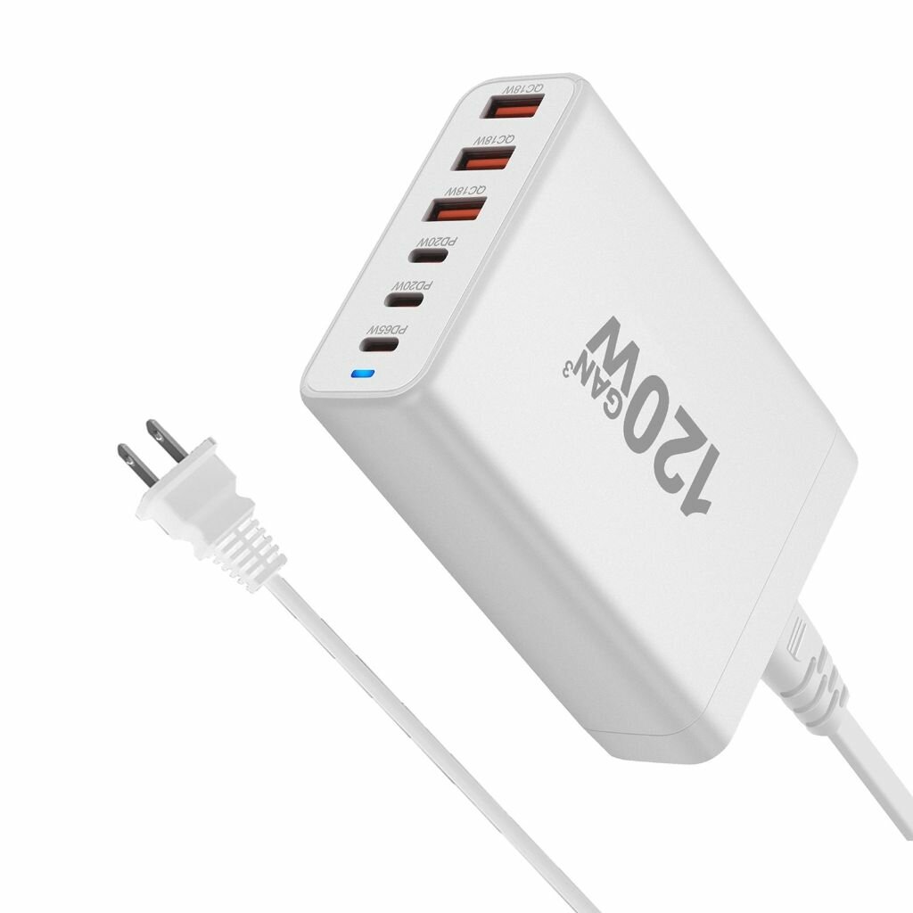 Зарядное устройство для мобильного телефона PD мощностью 120 Вт 3USB + 3Type C-белый-штекер американского стандарта