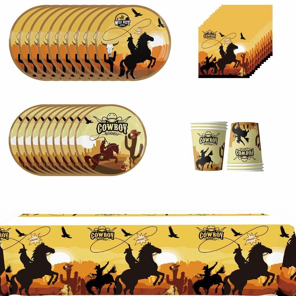 51шт Украшения Для Западной Ковбойской Вечеринки, Включая Тарелки, Чашки, Салфетки, Скатерть